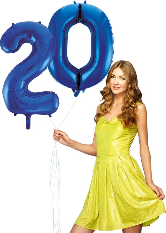 Blauwe folie ballonnen cijfer 20. | bol