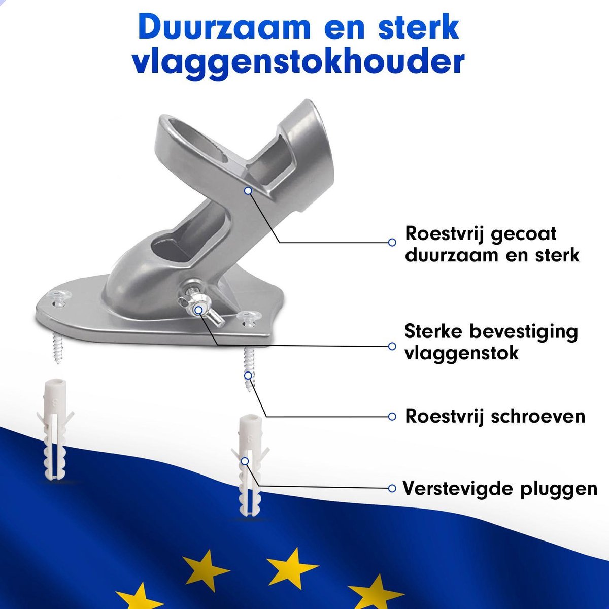 Usta - 2.5cm Vlaggenstokhouder Aluminium - Nederlandse vlag ...