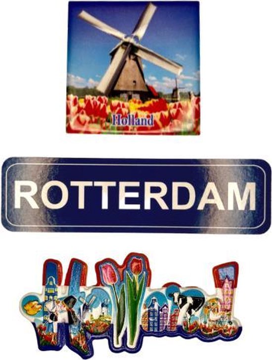 Koelkastmagneten Set: Holland & Rotterdam - Kleur - Souvenirs - 3 stuks ...