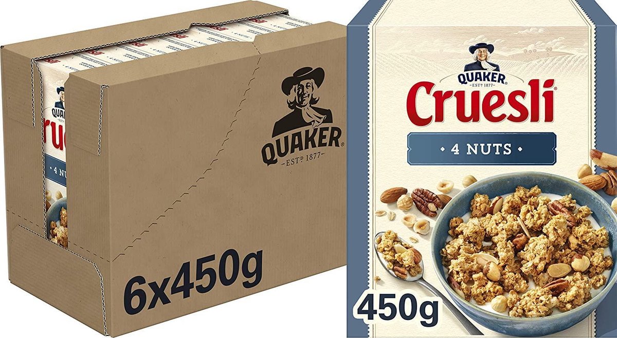 Quaker Cruesli 4 Noten, Doos 6 stuks x 450 g | bol.com