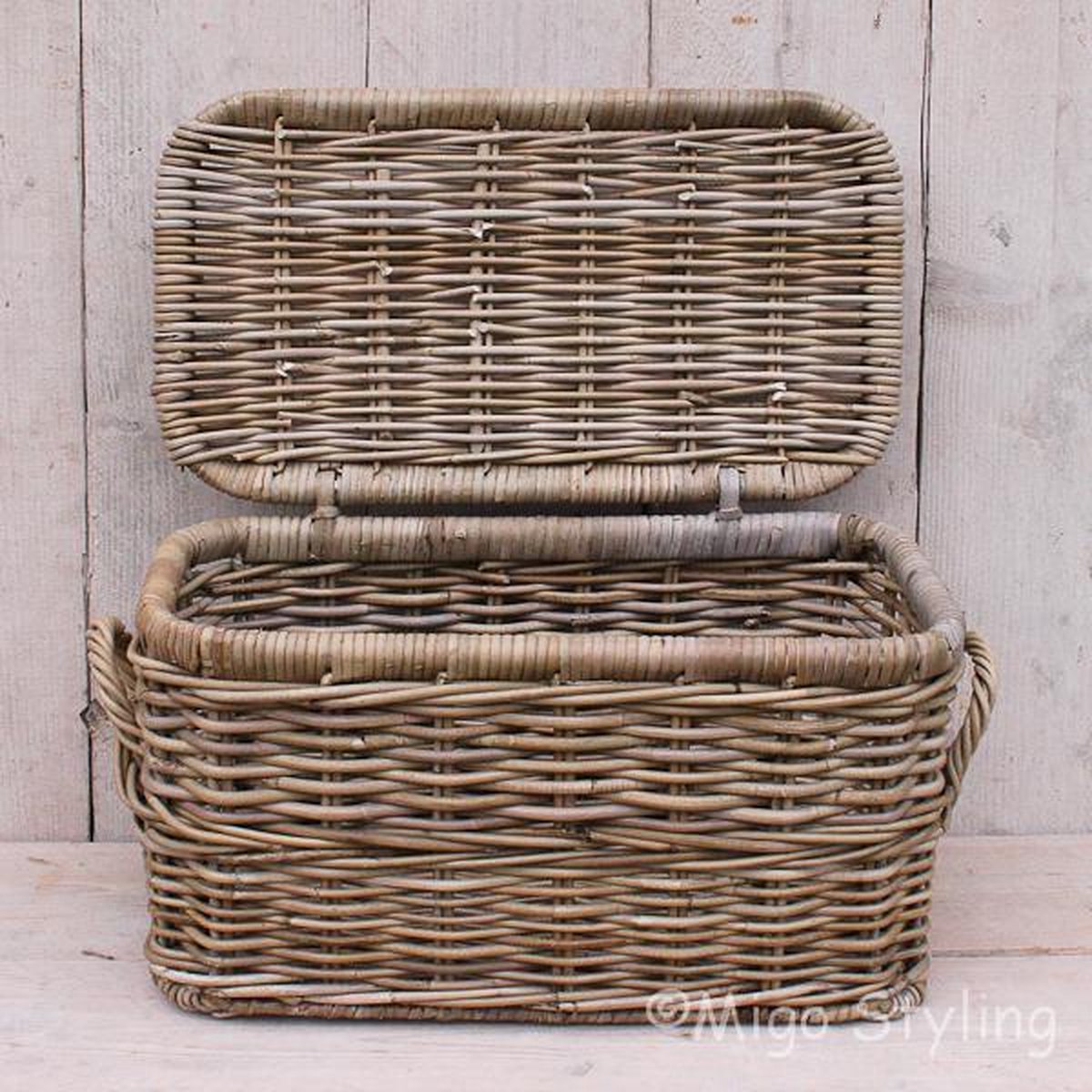 Opbergmand - Met deksel - 62x35xH34 - Riet - Rotan - Ijzeren frame ...