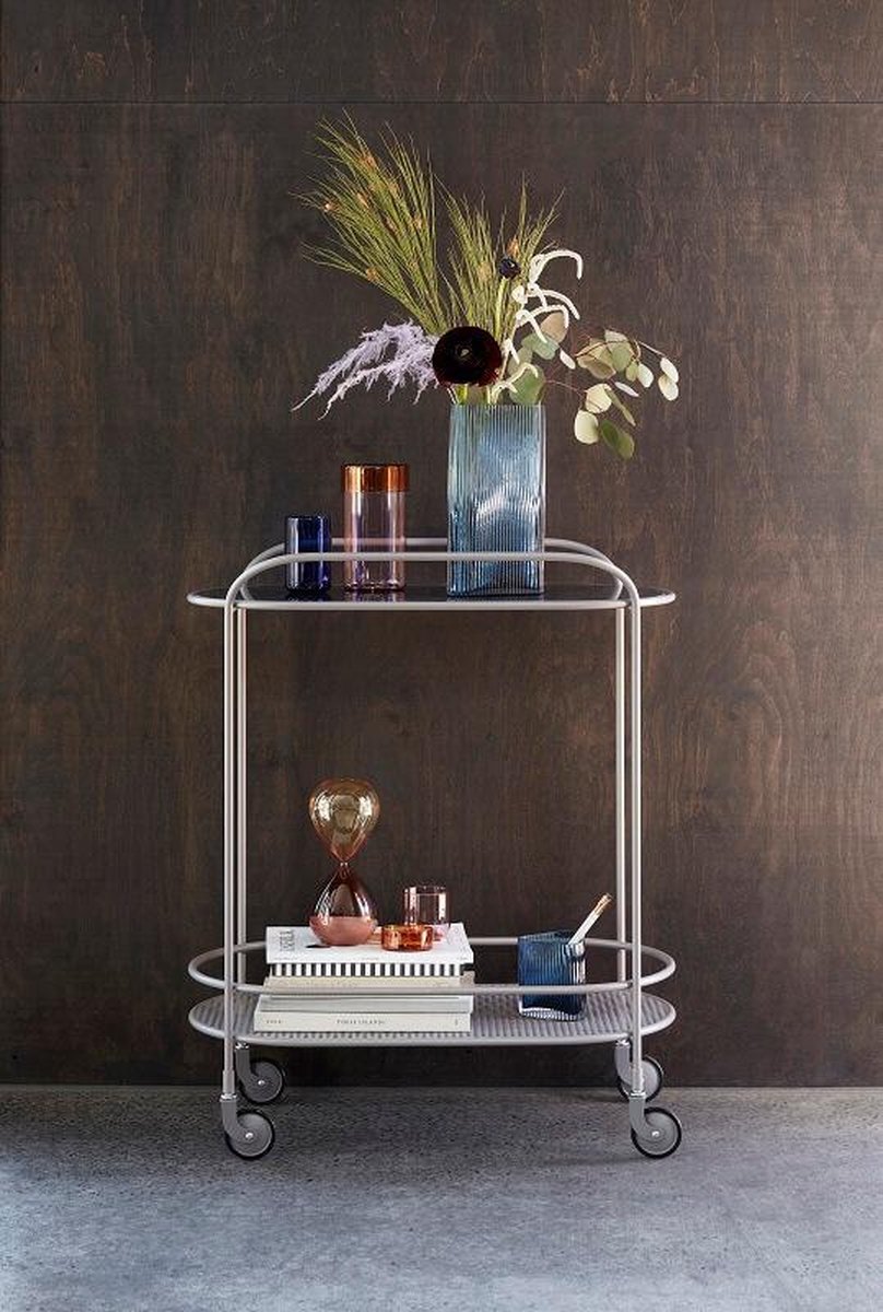 HÜBSCH INTERIOR - Grijs metalen trolley, roltafel met zwenkwielen | bol.com