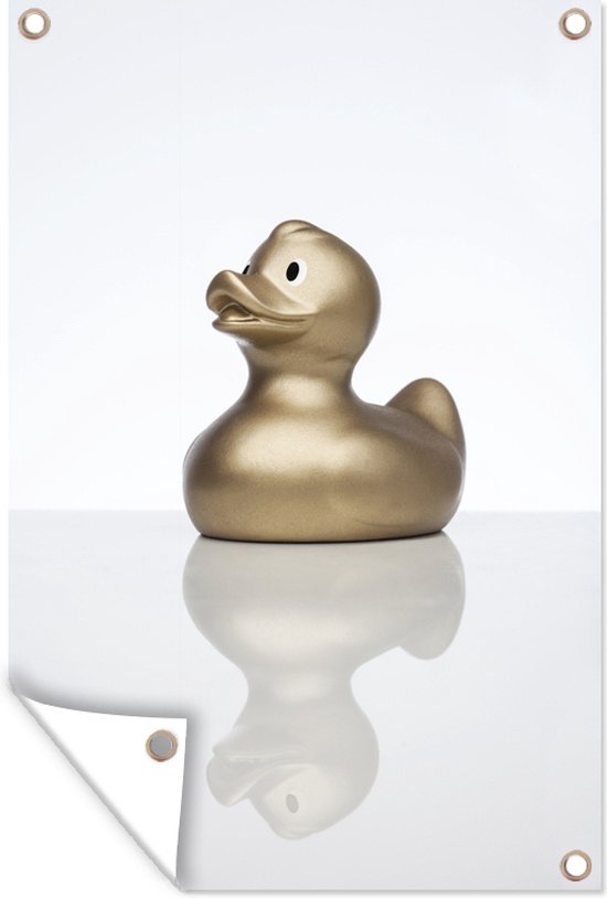 Tuinposter - Tuindoek - Tuinposters buiten - Badeend - Goud - Wit - 80x120 cm - Tuin | bol