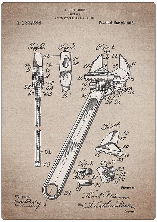 Wandbord: Patent Engelse Sleutel uit 1915! - 30 x 42 cm | bol.com
