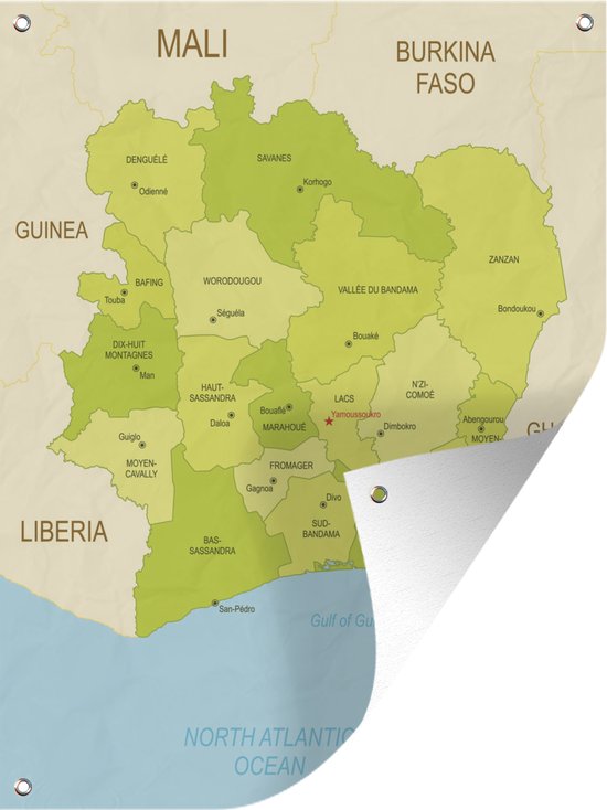 Tuinschilderij Illustratie van Ivoorkust op een groene kaart - 60x80 cm ...