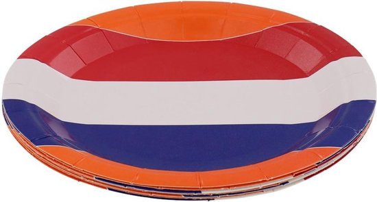8 kartonnen bordjes oranje rood wit blauw 18 cm - Wegwerpborden van ...