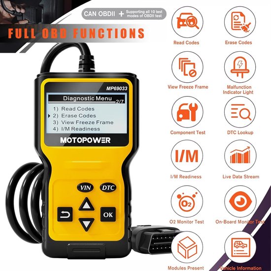 Universele OBD2 Scanner MP69033 - Foutcodelezer Voor Auto's Met CAN ...