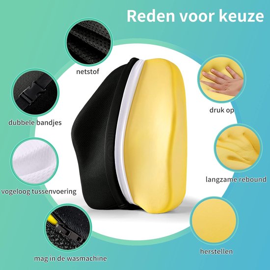Rugsteun Kussen voor Kantoorstoel - Ergonomisch Geheugenschuim ...