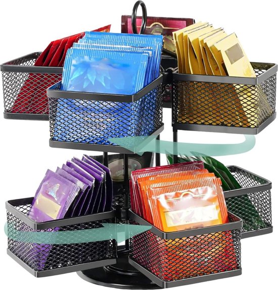 Tea Bag Holder Organizer with 2 Levels - Rotating Tea Box with 8 ...