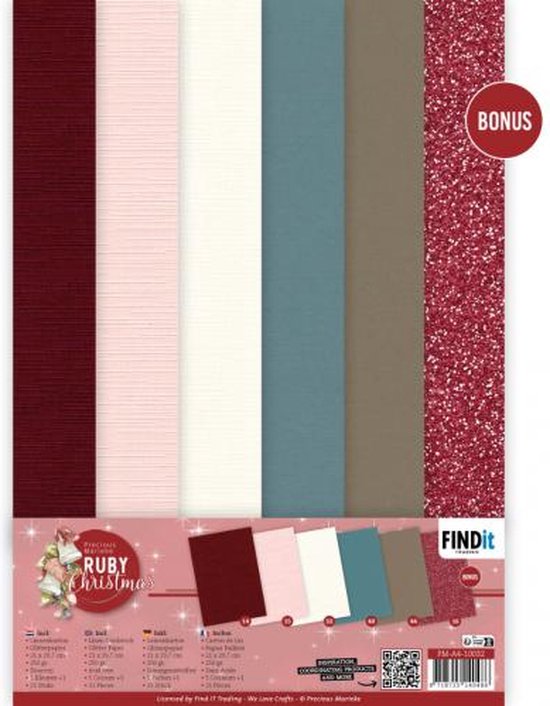 Linen Cardstock Pack - Precious Marieke - Ruby Christmas - A4 | bol