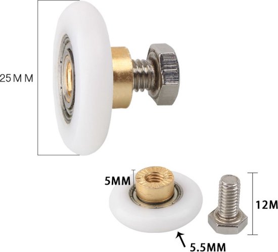 Douche deur Rollers - 25mm - Douchedeur Wieltjes - Loopwiel - Wielen ...