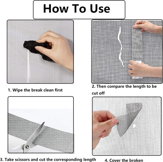(2 Stuks 5x200cm Zwart)glasvezel raam deur hor reparatieset, Muggennet ...
