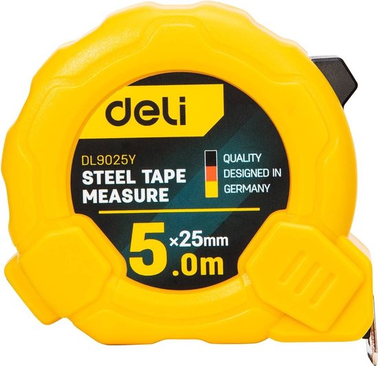 Deli Tools Stalen Meetlint 5m/25mm Rolmaat EDL9025Y (Geel) [Gereedschappen - Deli] | bol