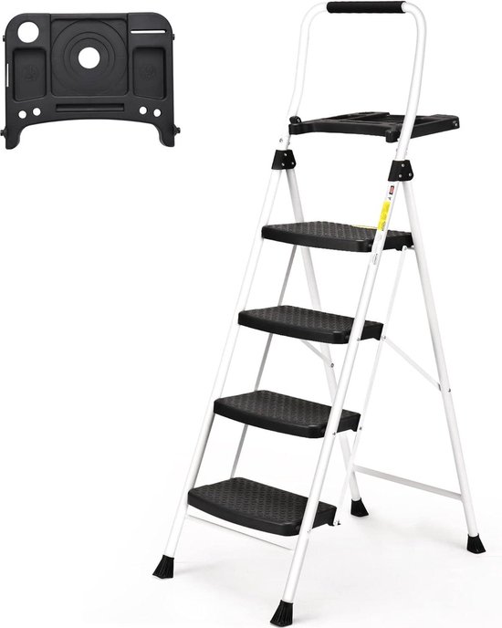 Opvouwbare 4-traps ladder met breed antislip pedaal - stabiele ...