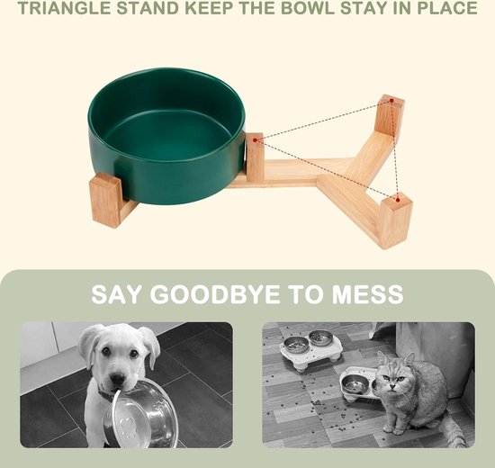 Ceramic Dog Bowl with Stand - 800 ml Double Bowl and Water Bowl for ...