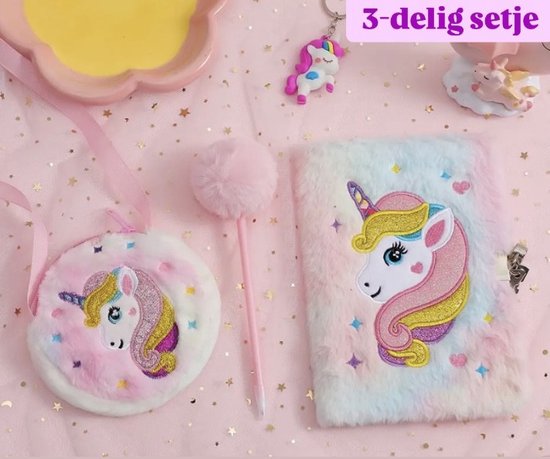 Twenty Two 3-delig set dagboek met slotje, 1 roze pen, crossbody ...