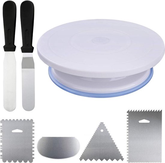 28cm Rotating Cake Plate Set with Cake Knife and Spatula - Ideal for ...