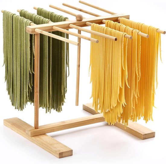 Bamboo Pasta Drying Rack - Transfer Wall - 12 Bars - Easy to Transfer ...