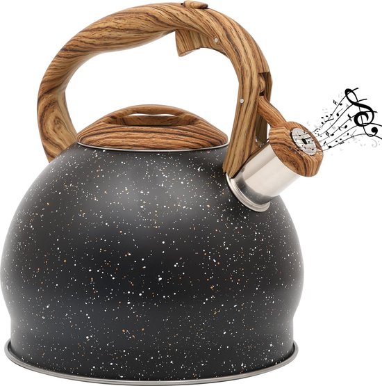 Black Texture Whistling Tea Kettle - 3L Tea Pot for Stovetop Induction ...