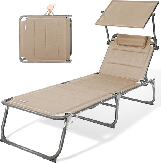 Ligbed tuin XXL aluminium ligstoel met zonnedak - strandbed drie poten ...