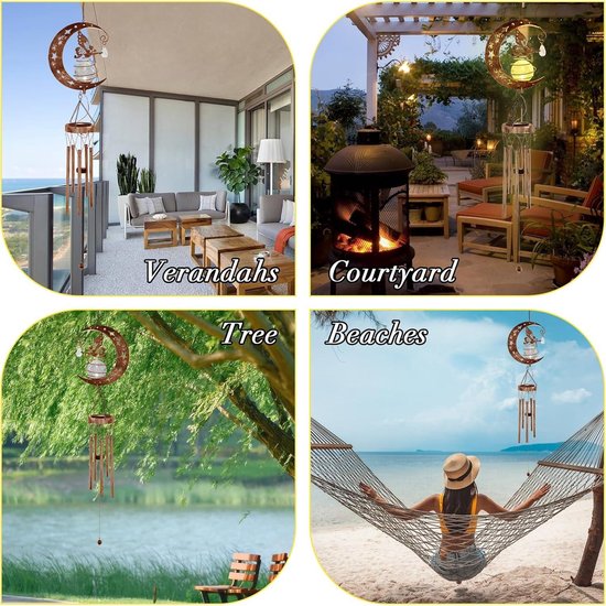 Windgong met led- Moonfee Tuindecoratie voor buiten- Hangend windspel ...