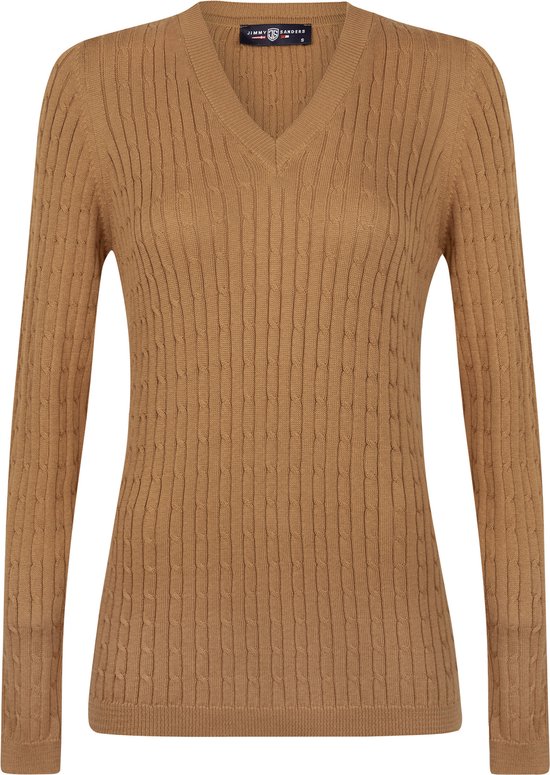 Jimmy Sanders V-Neck Sweater - V Trui - 100% Katoen Dames Camel - Xl | bol