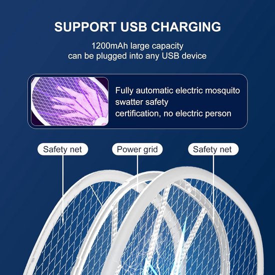Insectenverdelger - Elektrische vliegenmepper 3-in-1 3000 V USB - Insectenbestrijding... | bol