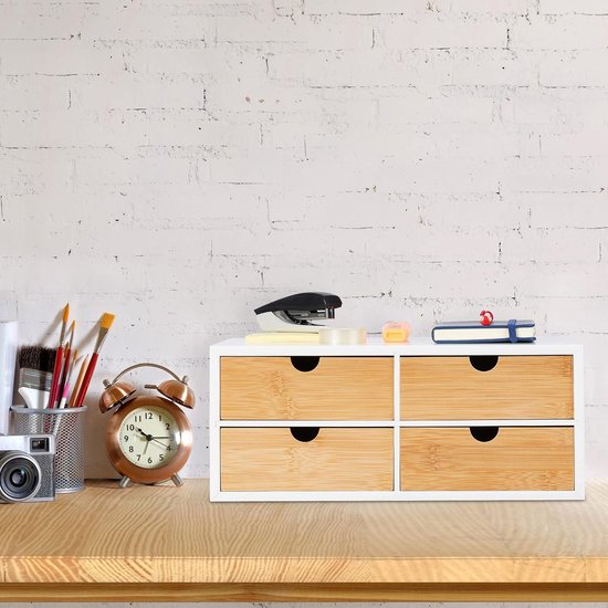 Bureau organizer - 4 lades - Bamboe en MDF - HBD 14 x 33 x 21 cm - Mini ...