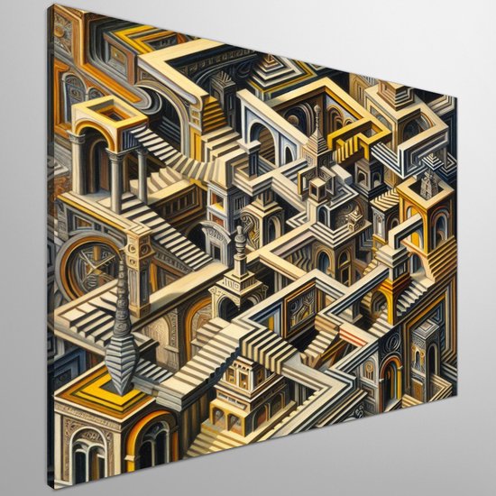 Olieverf escher schilderij | Escherian dreamworld: abstract perspective ...
