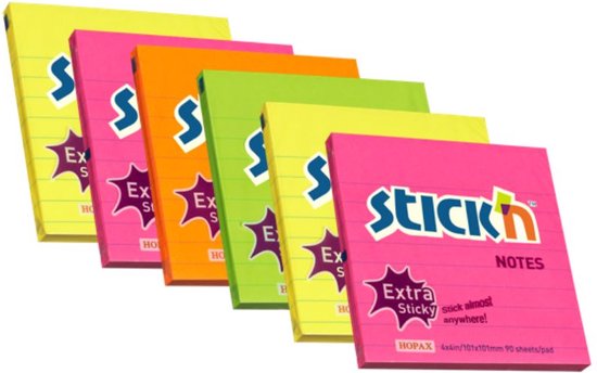Stick'n 6 grote memoblokken - 101x101mm - extra sticky notes ...
