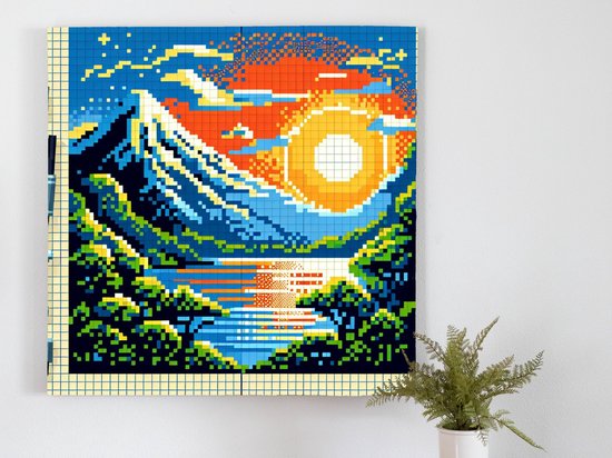 Pixel art relief schilderij | Pixellandscapes: een levendig reliëf van ...