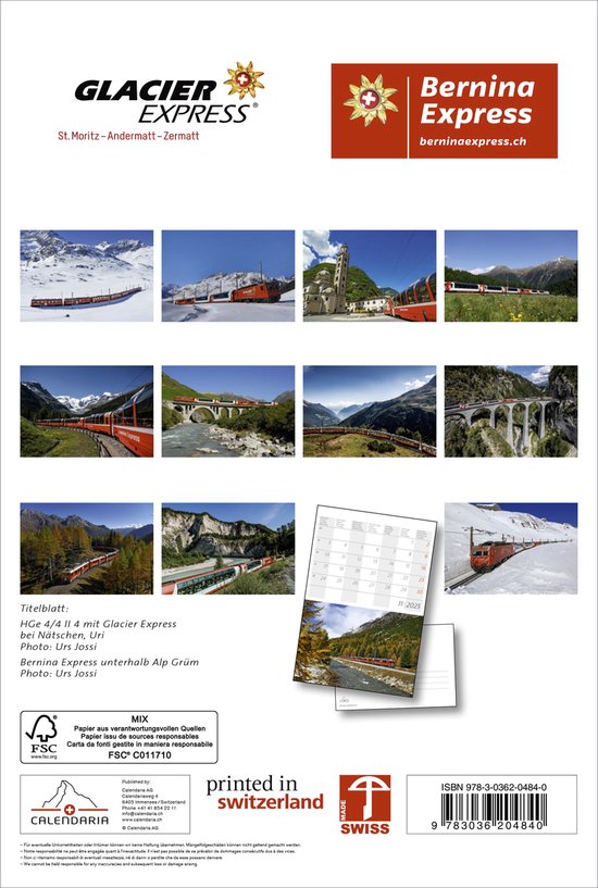 Calendaria - Wandkalender - Glacier-Express/Bernina-Express 2025 (A5 ...