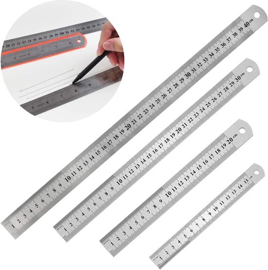 Set van 4 Roestvrijstalen Linialen Met Dubbelzijdige Schaalrand ...