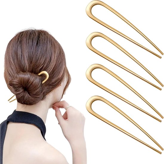 Set Van 4 Gouden U-Vormige Haarspelden – Grote Metaal Haarspelden Voor ...