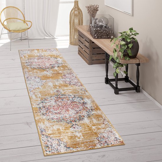 Paco Home Vloerkleed Loper Gang Slaapkamer Laagpolig Vintage Pastel ...