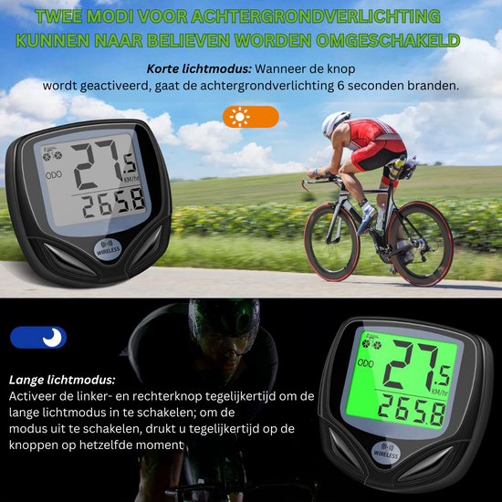 Kilometerteller Fiets - Fietscomputer Draadloos - Snelheidsmeter Fiets ...