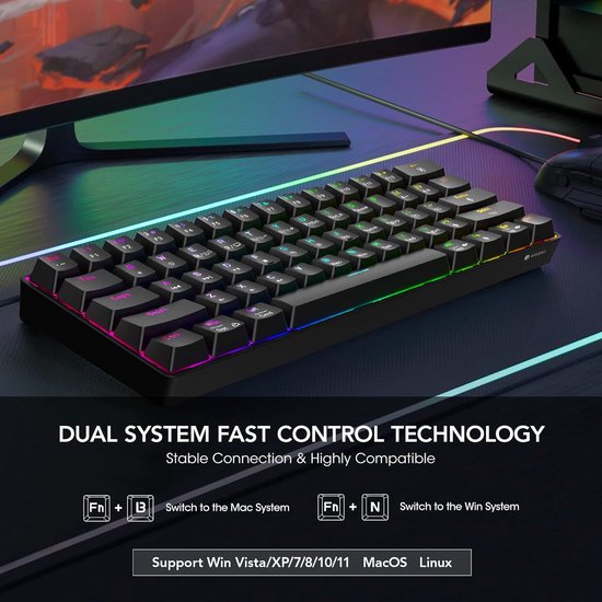 KOORUI - Gaming Keyboard - 60 Percent - RGB Backlit - Red Switch | bol
