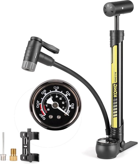 Fietspomp met drukmeter 120 psi - compact voor Presta- en Schrader-ventielen -... | bol