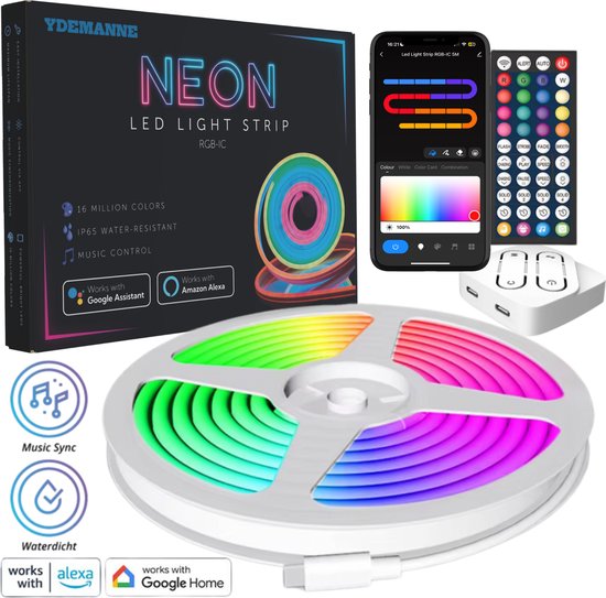 Smart Neon LED Strip – 5 Meter – RGBIC – 16 Miljoen Kleuren - Voor ...