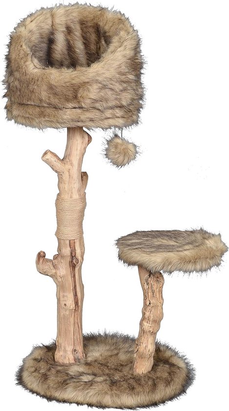Design Krabpaal voor Katten met Houten Stam en Jute - 2 Etages, Pluche ...