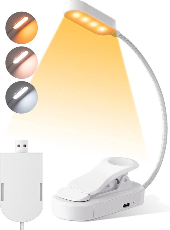 Leeslamp met klem, USB oplaadbaar, LED leeslamp voor kinderen met 3 ...