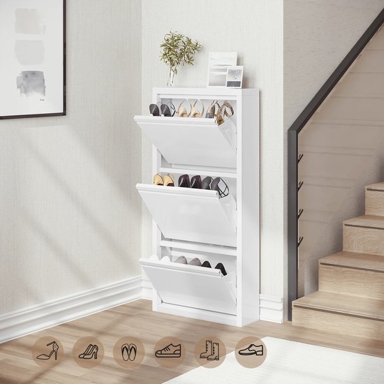Amalee - Schoenenkast - Wit - Ophang baar - 3 lagen - 50X106X15 cm ...