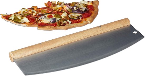 Relaxdays pizza wiegemes, van roestvrij staal, met houten handvat, HxB ...