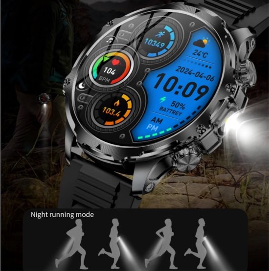 Royal Empire Smartwatch Heren - 53mm Sport Smartwatch - RVS & TPU Band ...