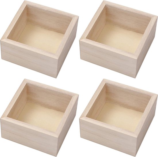 Houten Hobby Opslag Organiser Dozen - Vierkant Onbewerkt (4Pak) 95 x 95 ...