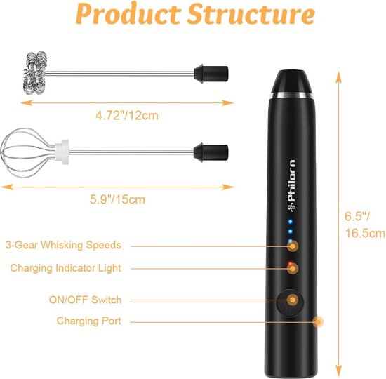 Elektrische Melkopschuimer - Handheld USB Oplaadbare Melkschuimer met Dubbele Garde en... | bol