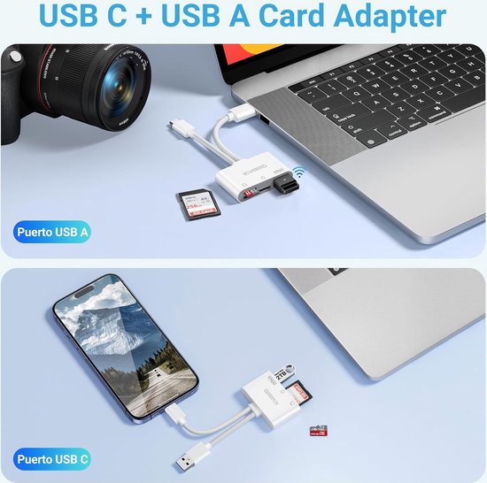 KiWiBiRD USB C SD-kaartlezer, Micro SD naar Type C USB A OTG Adapter ...