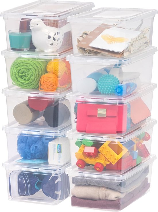 Plastic opbergdozen met klepdeksel - Set van 10 - 5L - Transparante ...