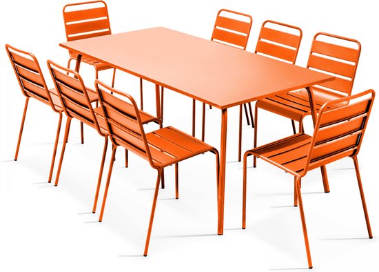 Oviala - Tuinset met tafel en 8 oranje stoelen - Palavas | bol