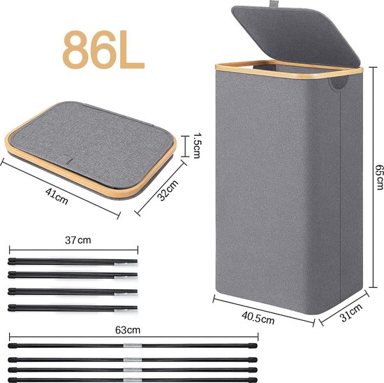 Opvouwbare Wasmand met Deksel en Afneembare Waszakken - Grote Wasmand voor Slaapkamer... | bol